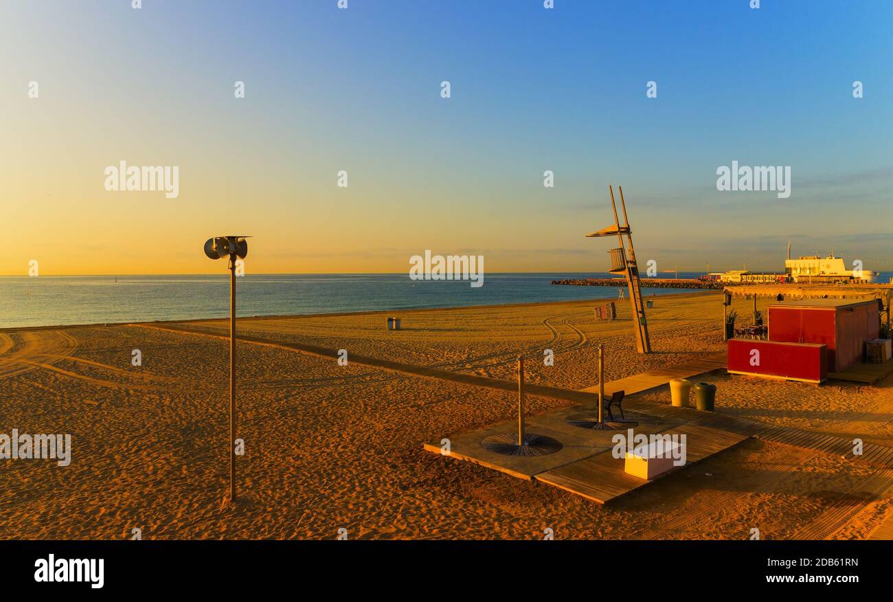 sunshine sandy beach sea coast of the Barcelona. Spain Stock Photo - Alamy