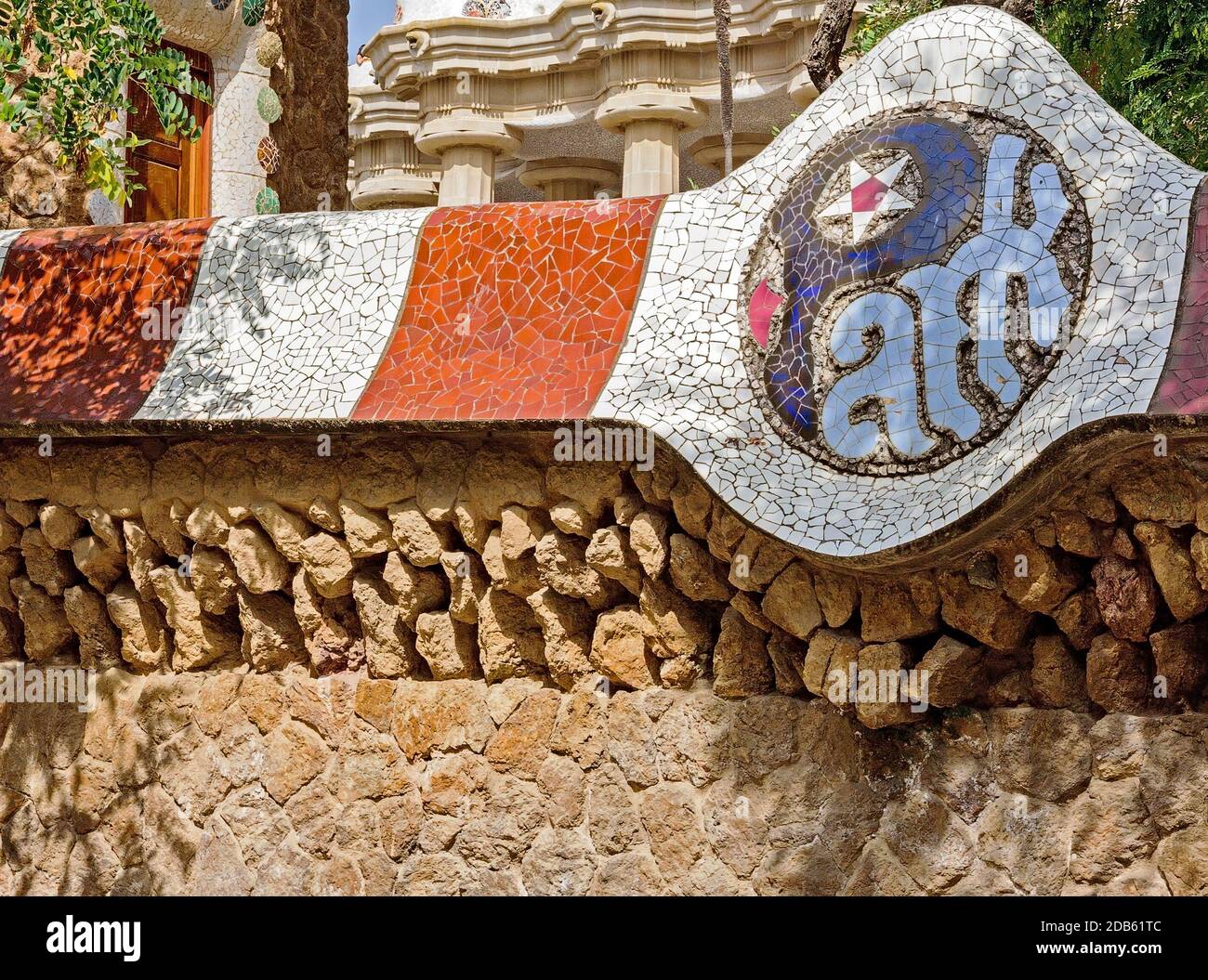 mosaic tile, ceramic decoration of ceiling in Guell park Barcelona ...