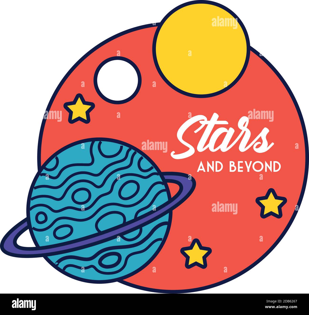 space badge with saturn planet and stars line and fill style vector ...