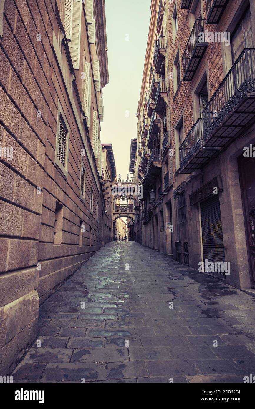 Aged street in Barcelona. Spain. Vintage retro style Stock Photo - Alamy