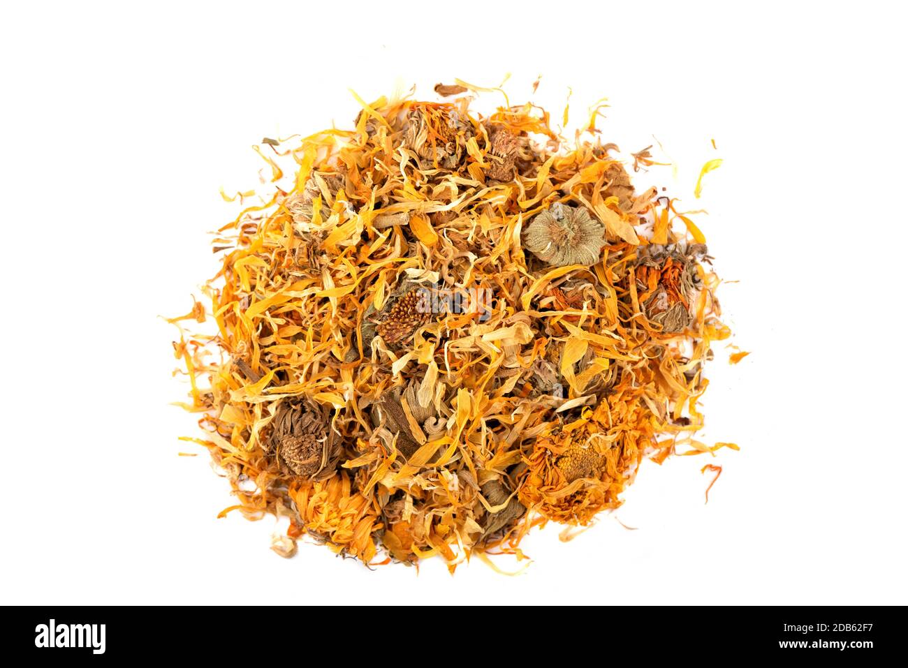 Calendula officinalis or Marigold dry tea flowers isolated on white ...