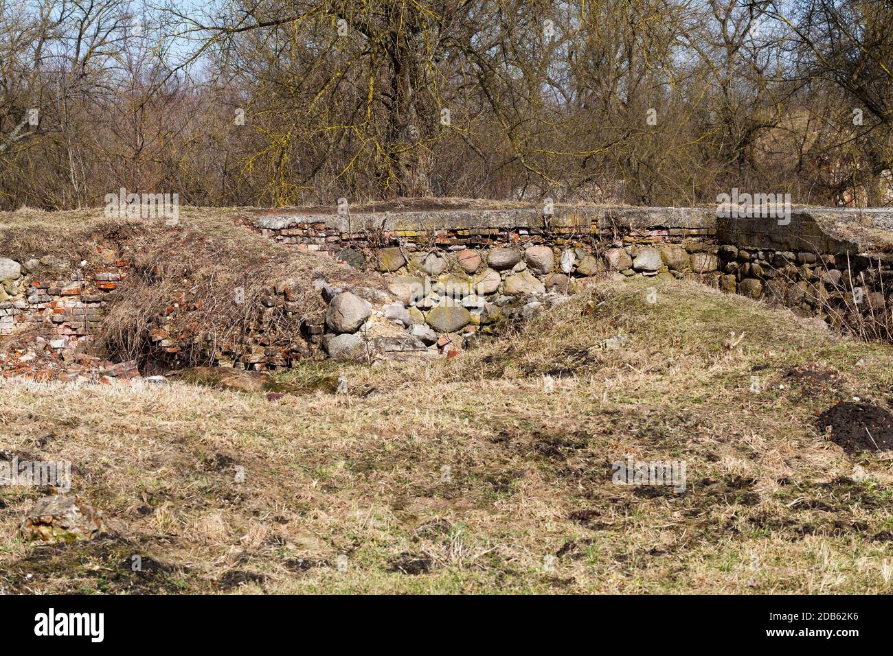ruins of a fortress or castle made of different building materials ...
