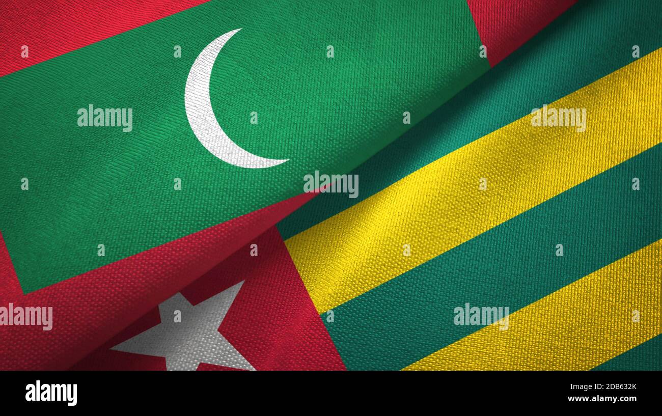Maldives and Togo two flags textile cloth, fabric texture Stock Photo ...
