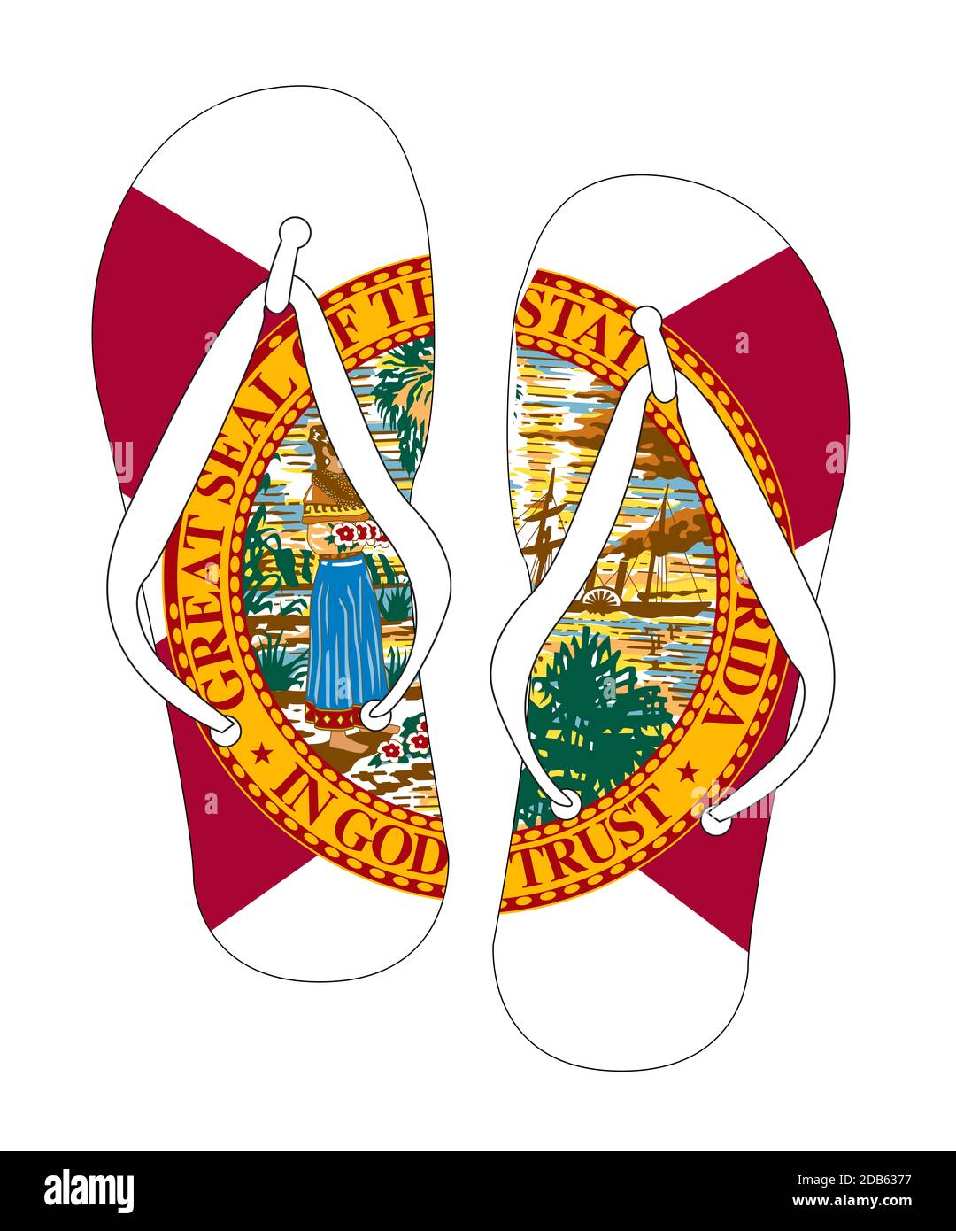 Red white and blue Florida State Flag flip flop shoe silhouette on a ...