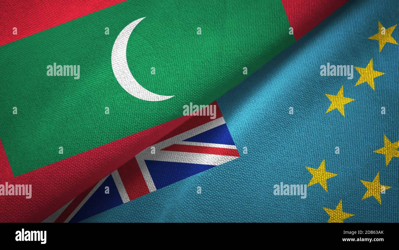 Maldives and Tuvalu two flags textile cloth, fabric texture Stock Photo ...