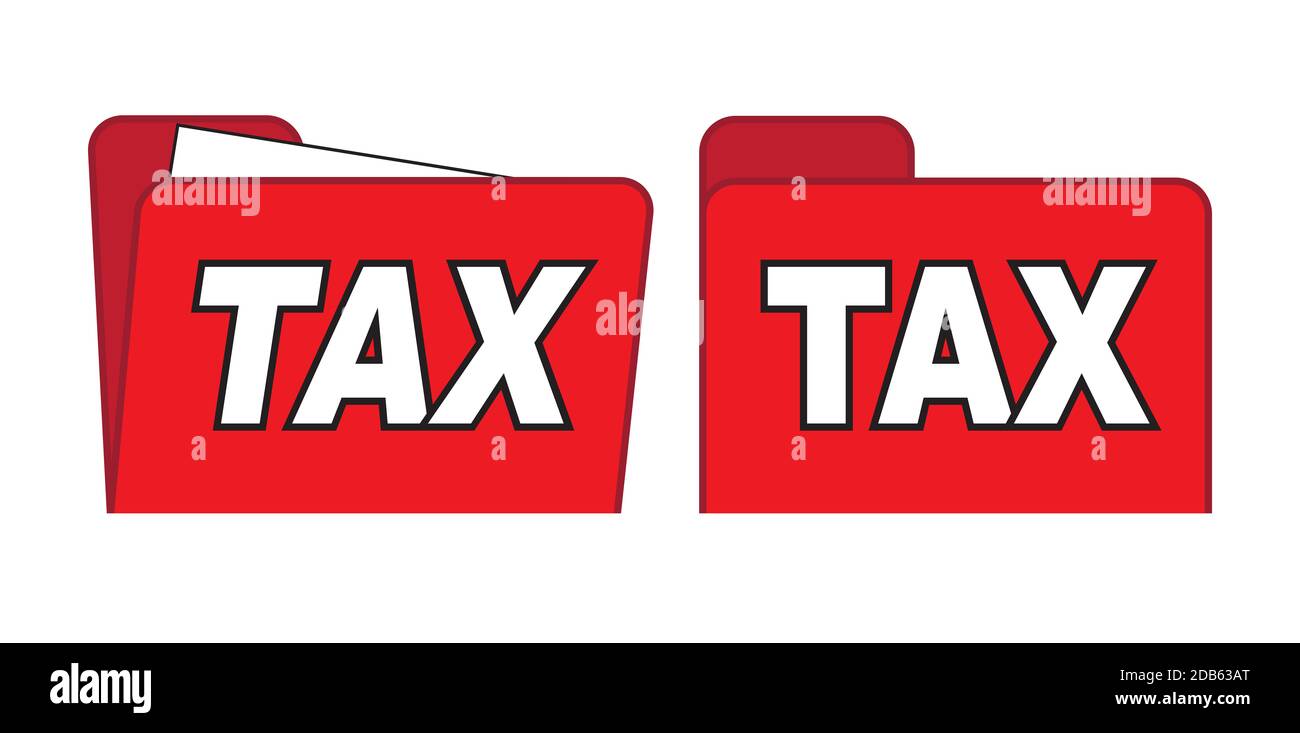 A pair of computer folder tax icons in red isolated over a white ...