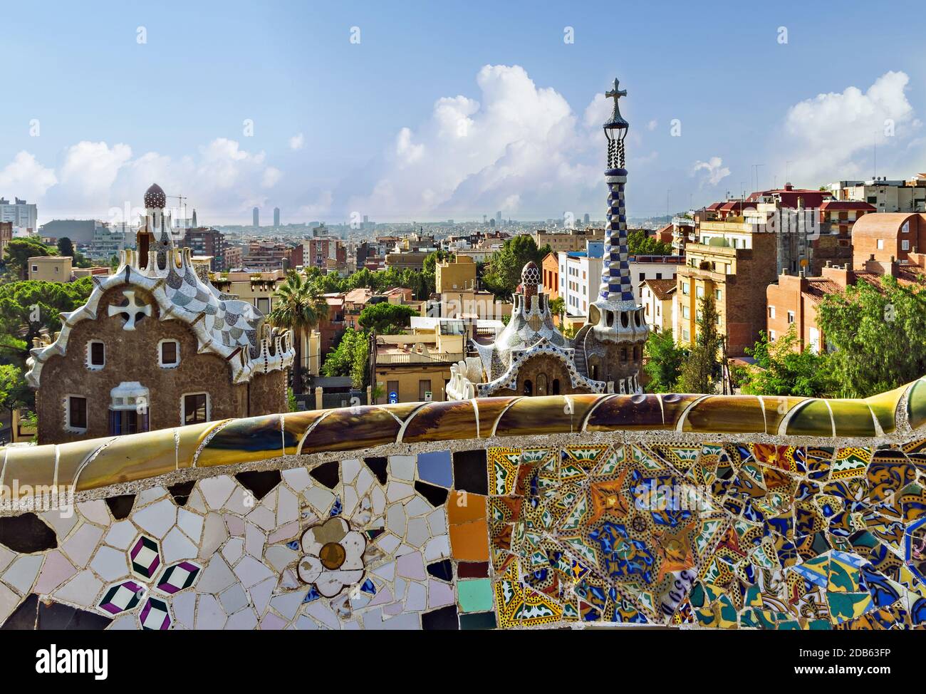 Broken ceramic mosaic tile, decoration in Park Guell, Barcelona, Spain ...