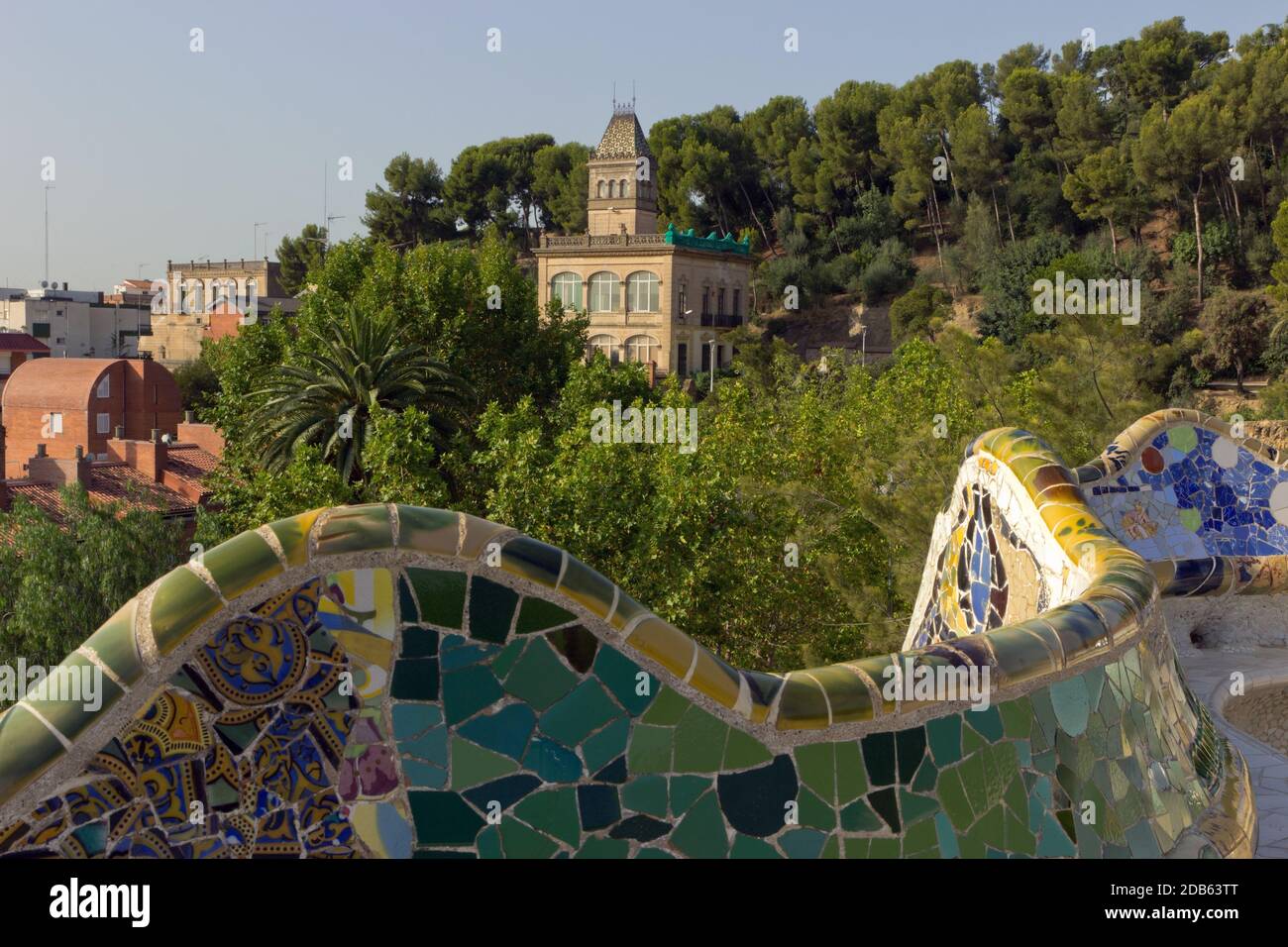 Park Guell mosaic bench snake designed by Antonio Gaudi Stock Photo - Alamy