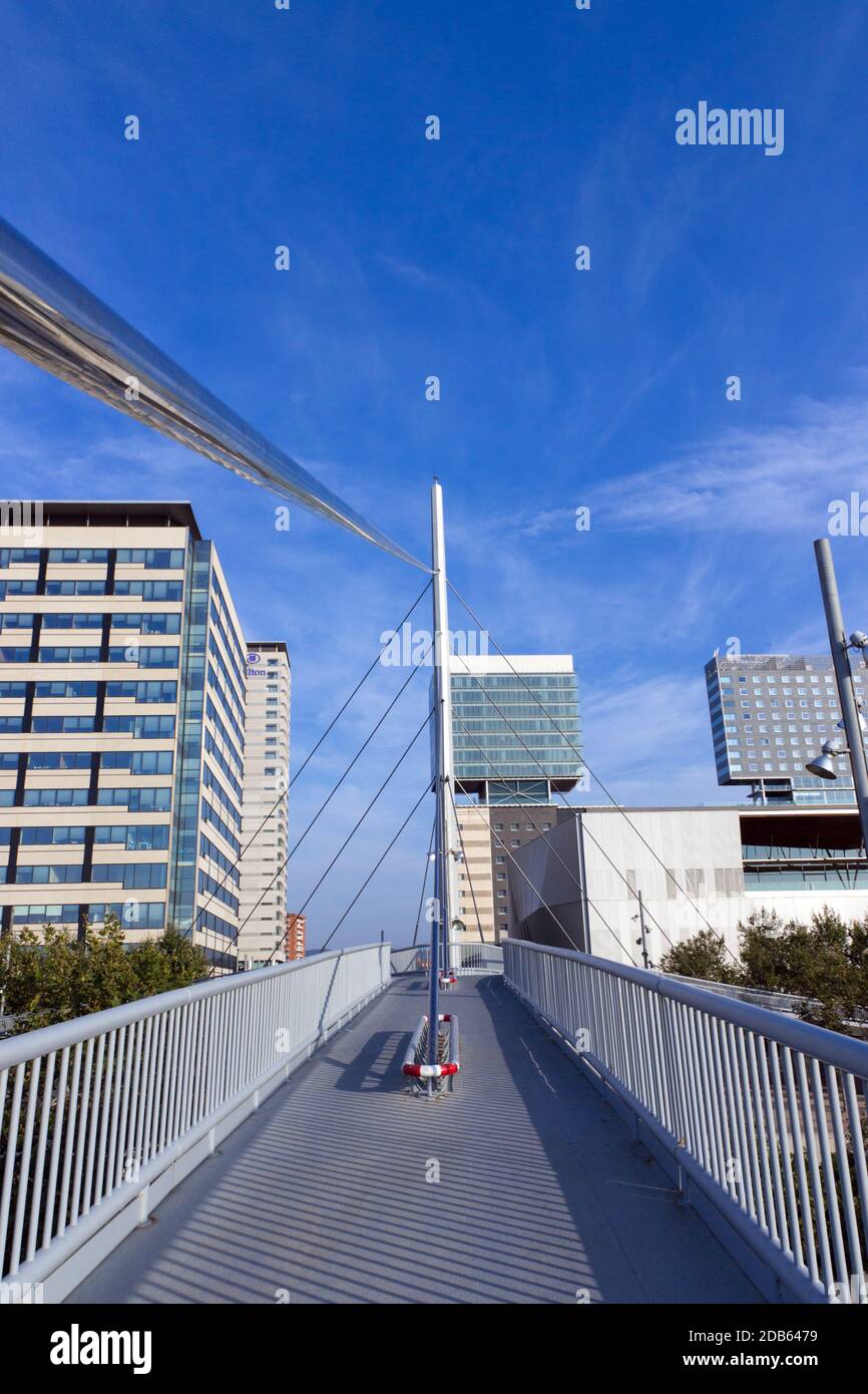 pedestrian bridge it is made from steel stainless. Barcelona. Spain ...
