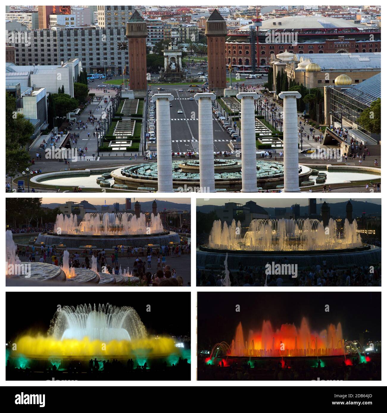 Espanya Square in Barcelona and National Palace water fountain landmark ...