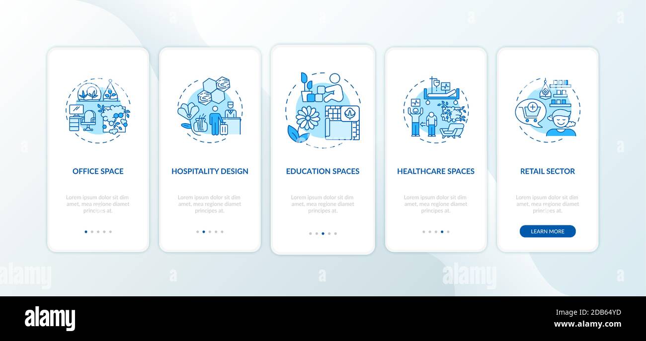 Green indoor environment blue onboarding mobile app page screen with ...