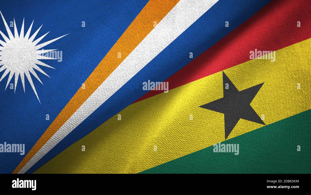 Marshall Islands and Ghana two flags textile cloth, fabric texture ...