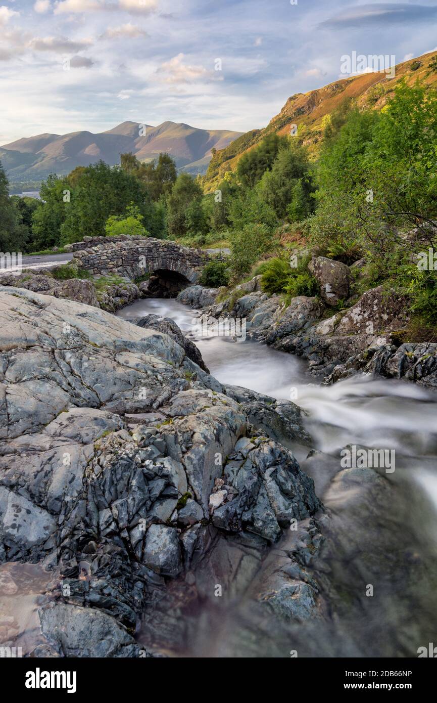 Ashness Bridge in the Lake District with mountains in background Stock ...