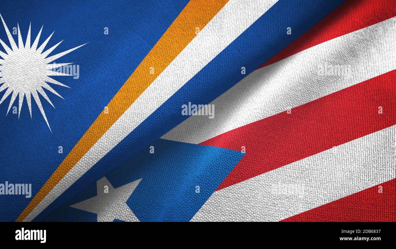 Marshall Islands and Puerto Rico two flags textile cloth, fabric ...
