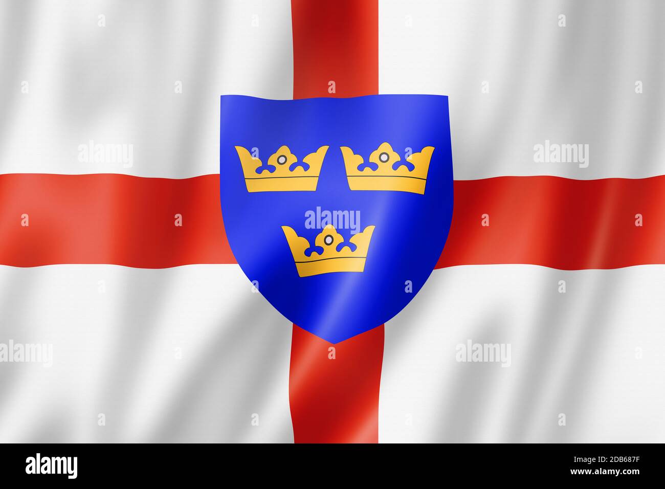 East Anglia Region flag, United Kingdom waving banner collection. 3D ...