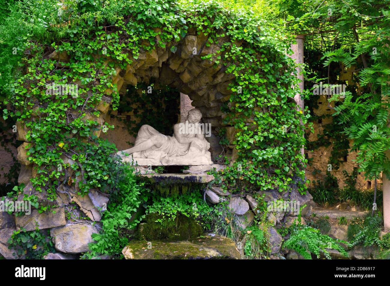 Fountain Egerii, Park labyrinth in Barcelona Spain, Catalonia Stock ...