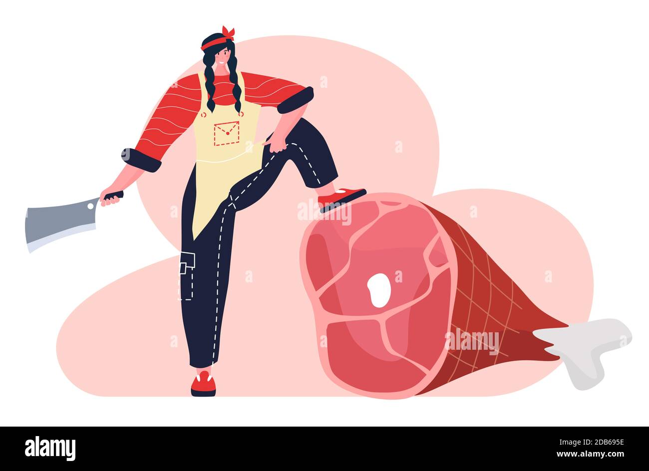 Butcher woman. Female profession. Feminism. Fresh meat and meat ...