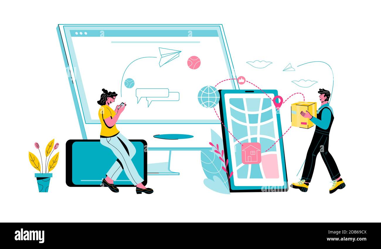 Banner for online shopping and delivery tracking cartoon vector ...