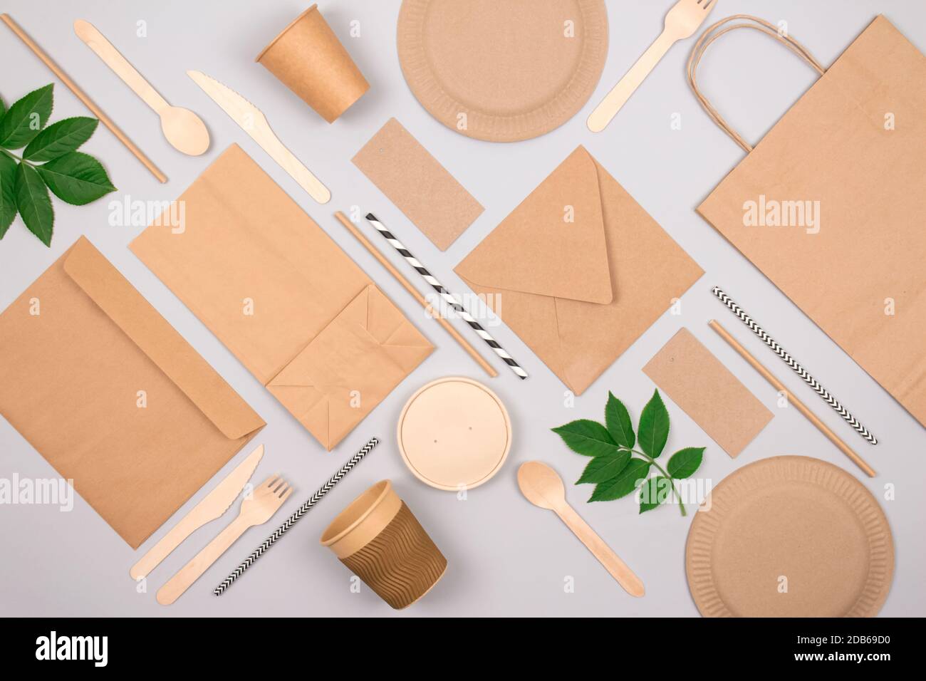 Flat lay composition with eco-friendly tableware - kraft paper food ...