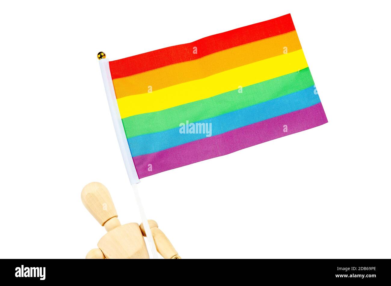 wood dummy holding lgbt flag isolated on white background Stock Photo ...