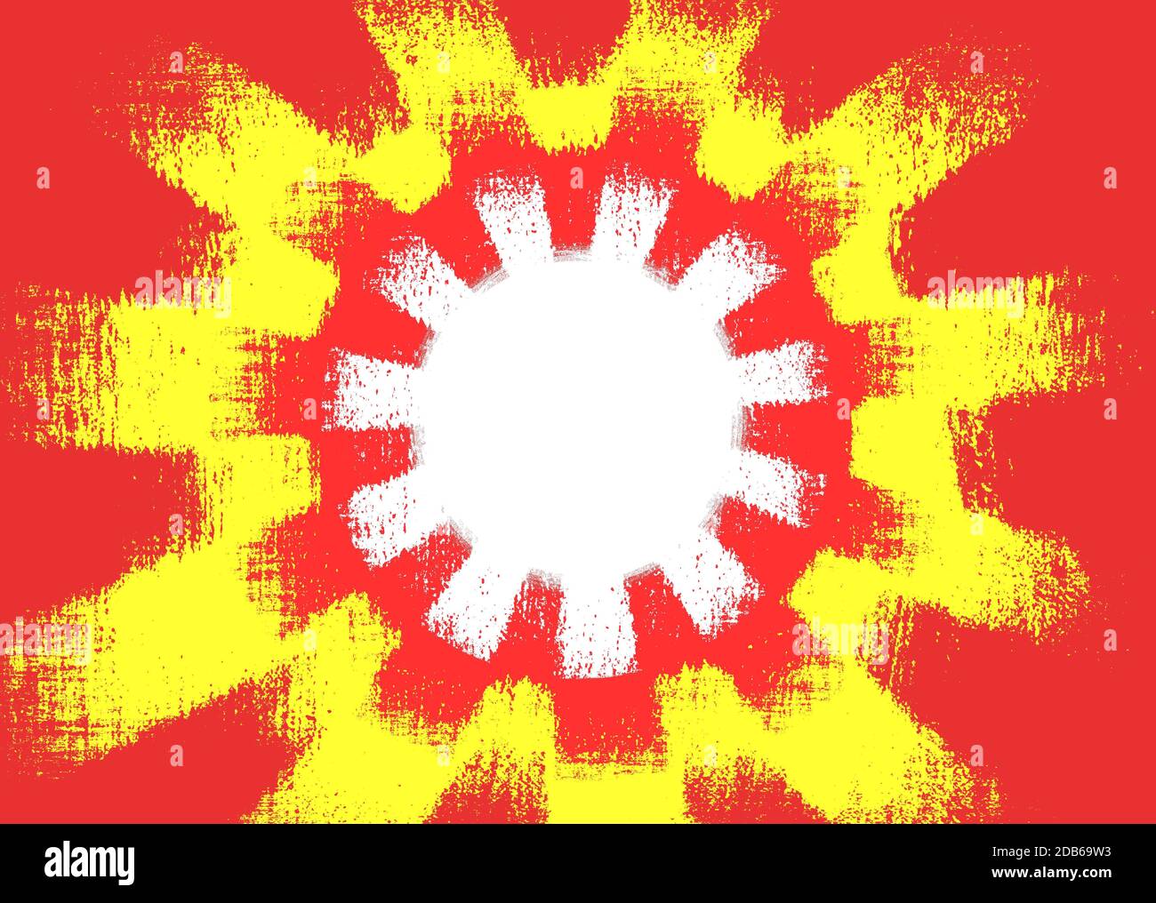 Colourful red and yellow rough cog shapes background with a white ...