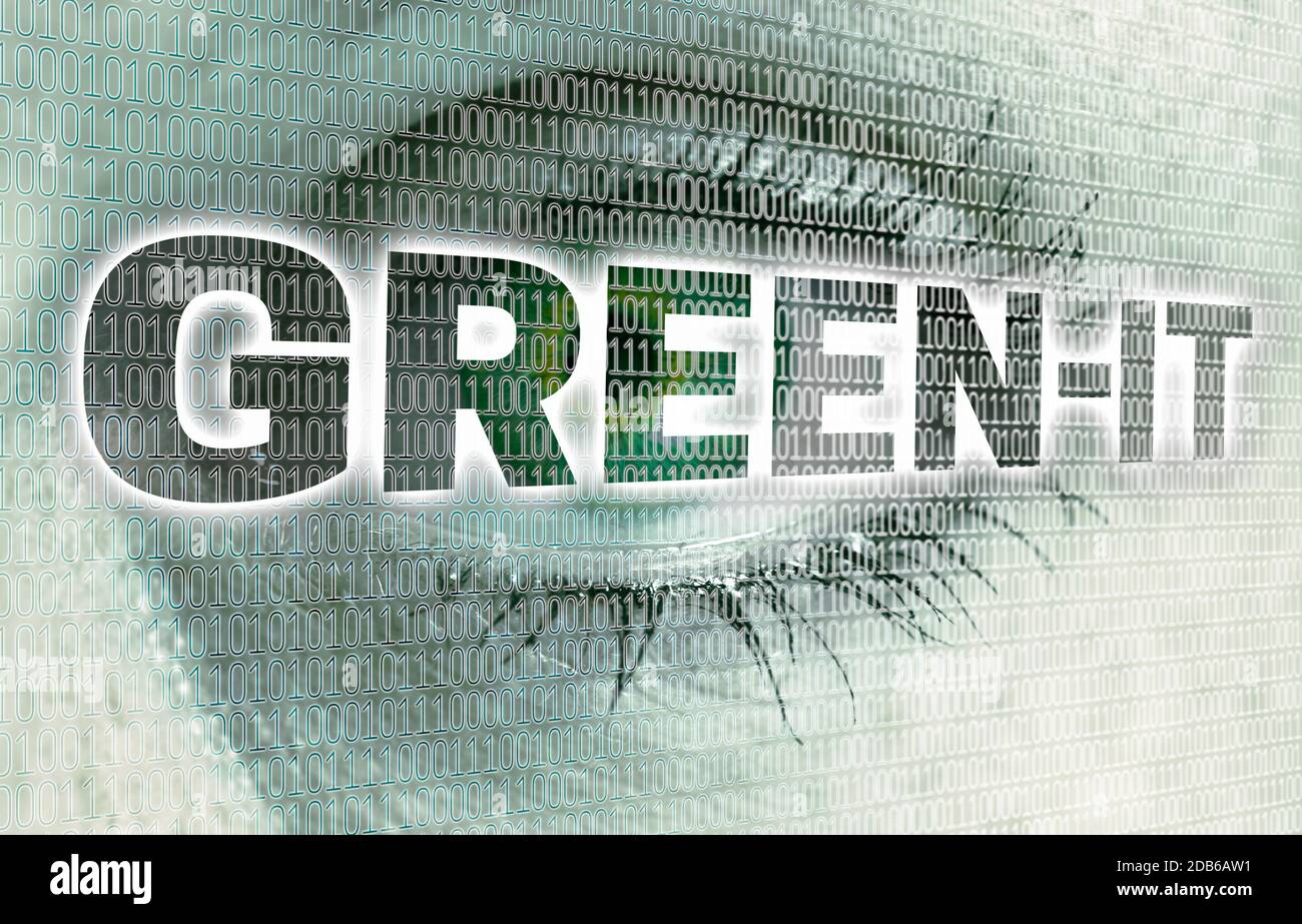 Green IT eye with matrix looks at viewer concept Stock Photo - Alamy