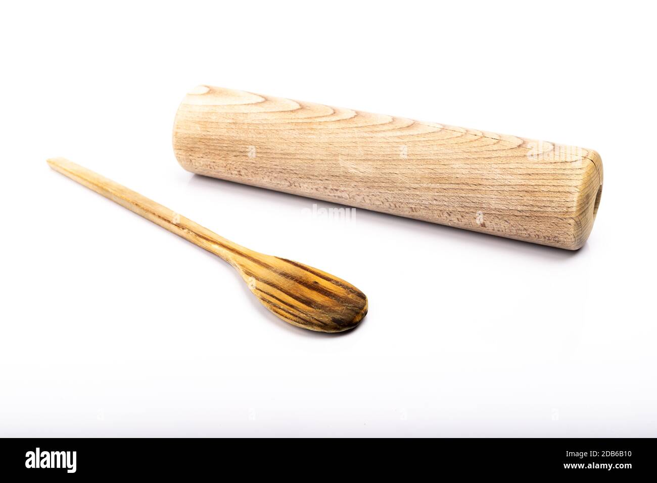 wooden spoon and rolling pin on white background in studio Stock Photo ...