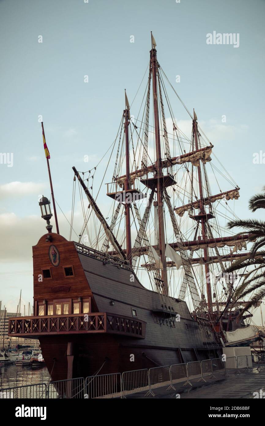 Old sailing ship. Sailing. Yachting Wood Deck. Sailing ship Stock Photo ...