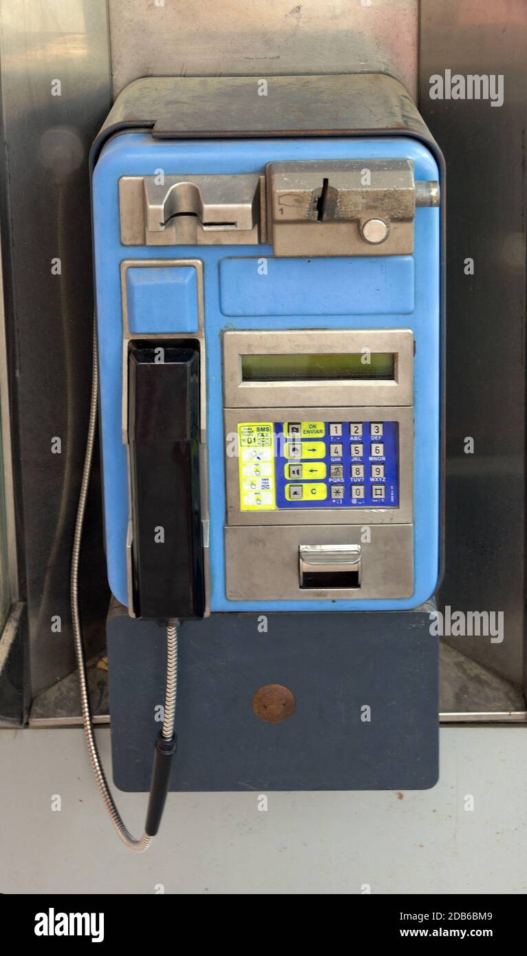 public telephone street in Barcelona. Spain Stock Photo - Alamy