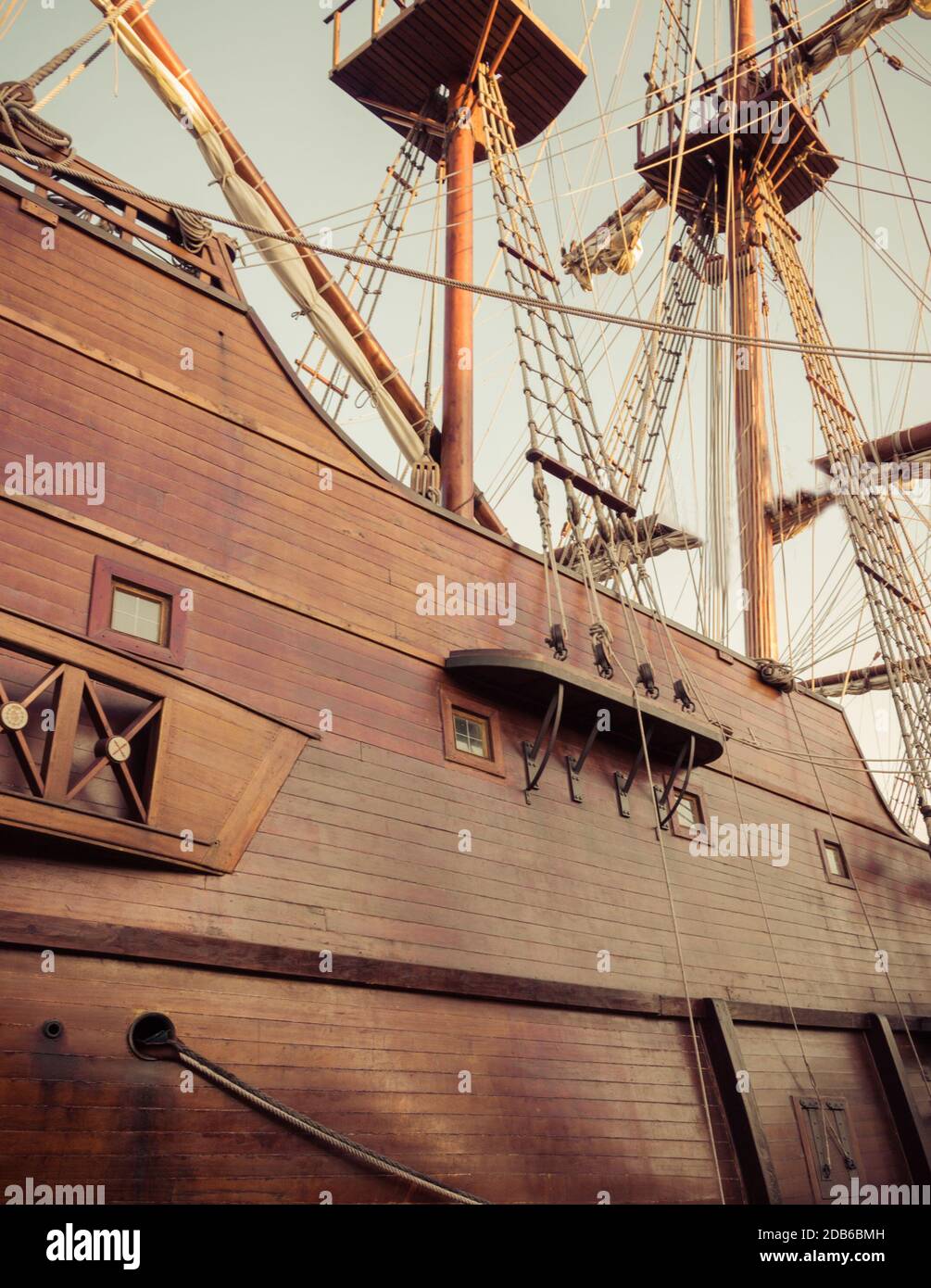 Old sailing ship. Sailing. Yachting Wood Deck. Sailing ship Stock Photo ...