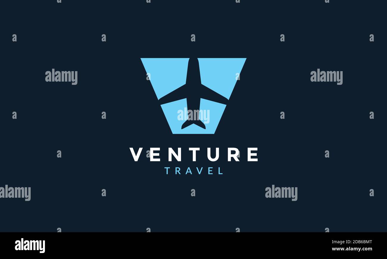 letter V with airplane fly travel transportation logo icon vector ...