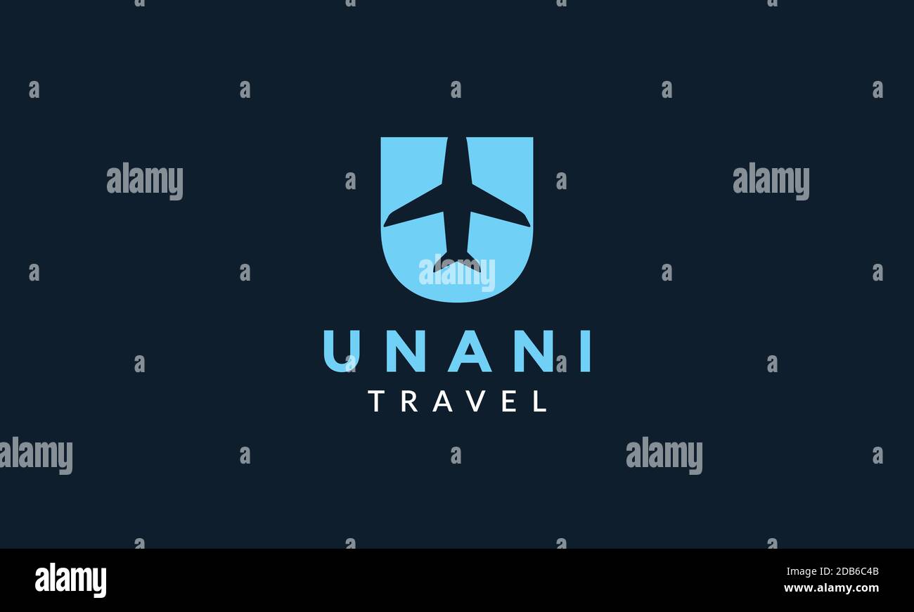 letter U with airplane fly travel transportation logo icon vector ...