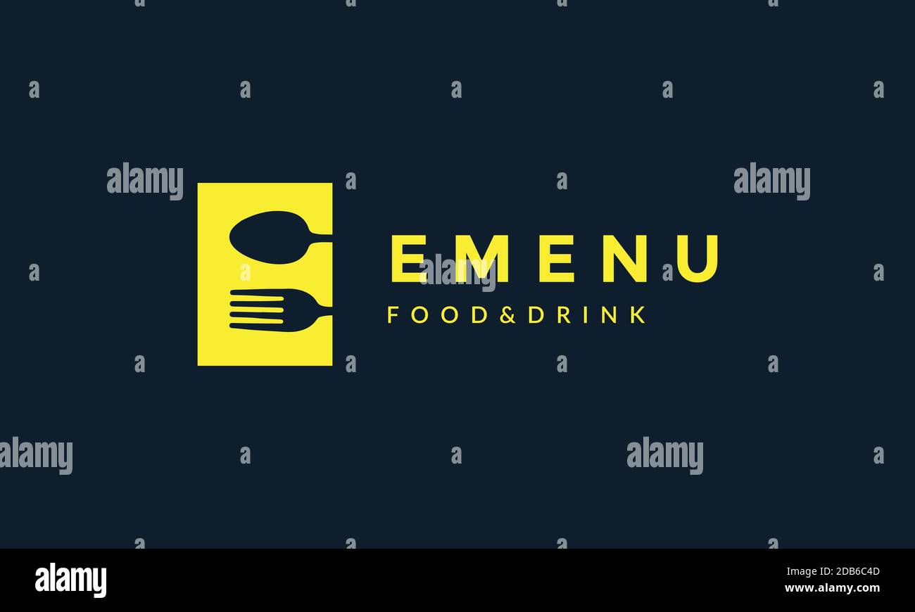 letter E with spoon and fork for food drink restaurant logo icon vector ...