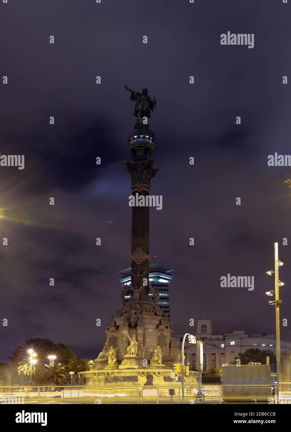 Christopher Columbus Monument night in Barcelona, Spain Stock Photo - Alamy