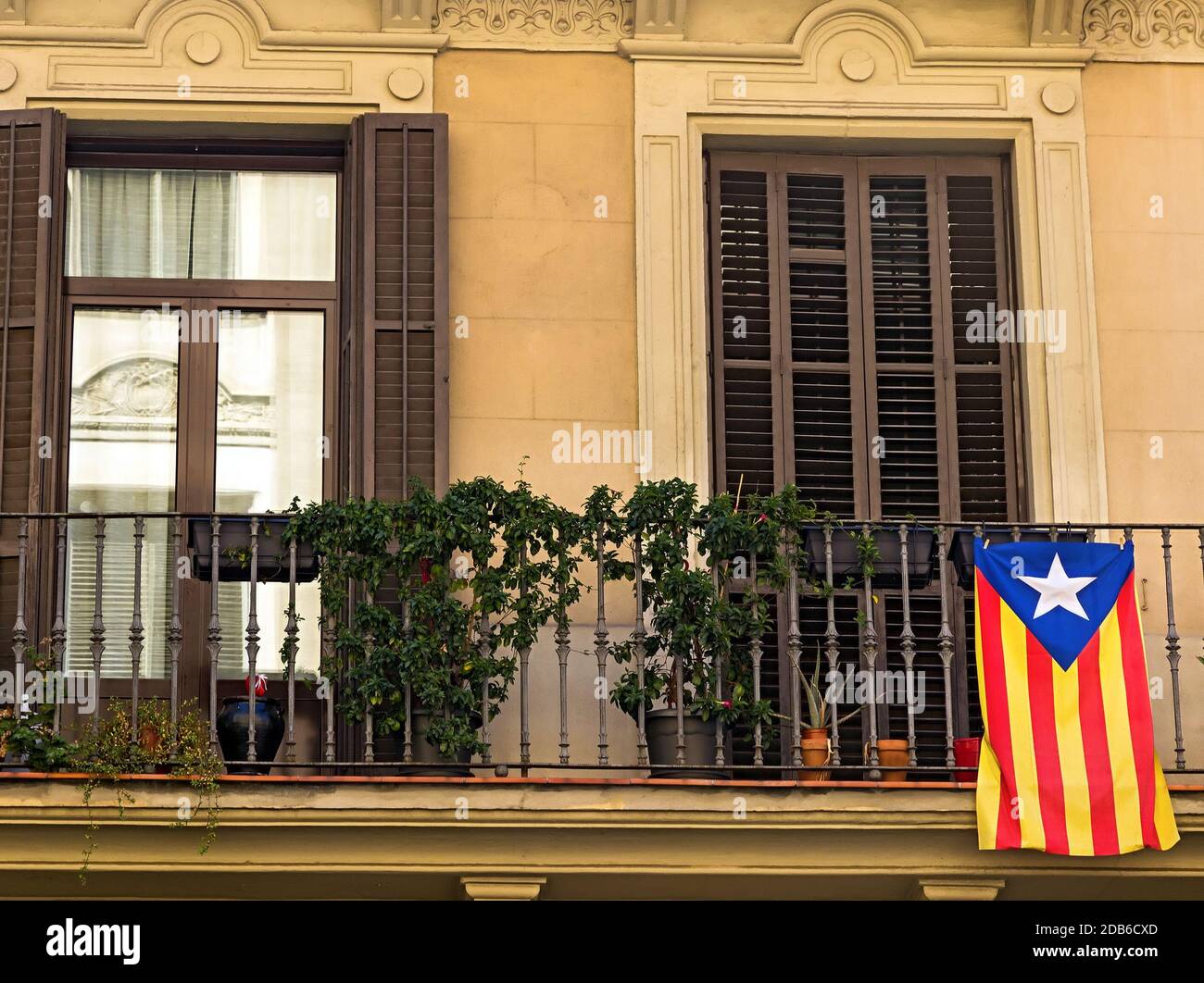 flag in balcony Barcelona. Catalonia Stock Photo - Alamy