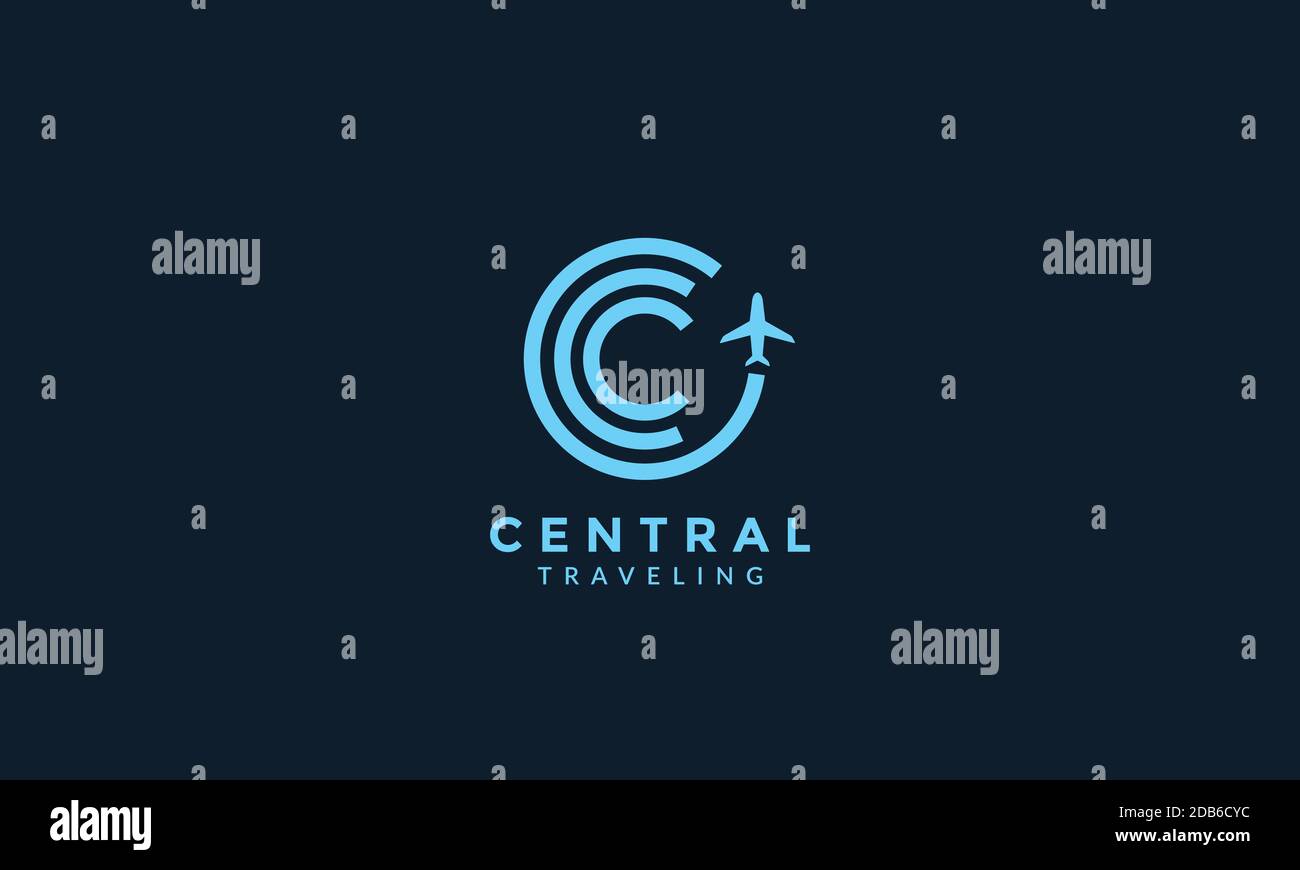 letter C or circle lines with airplane fly travel transportation logo ...