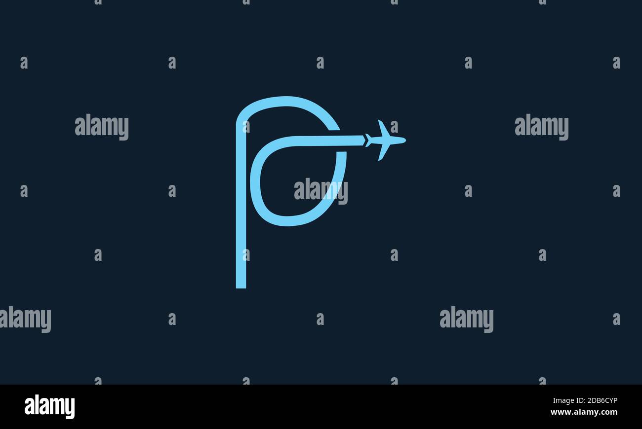letter P line with airplane fly travel transportation logo icon vector ...