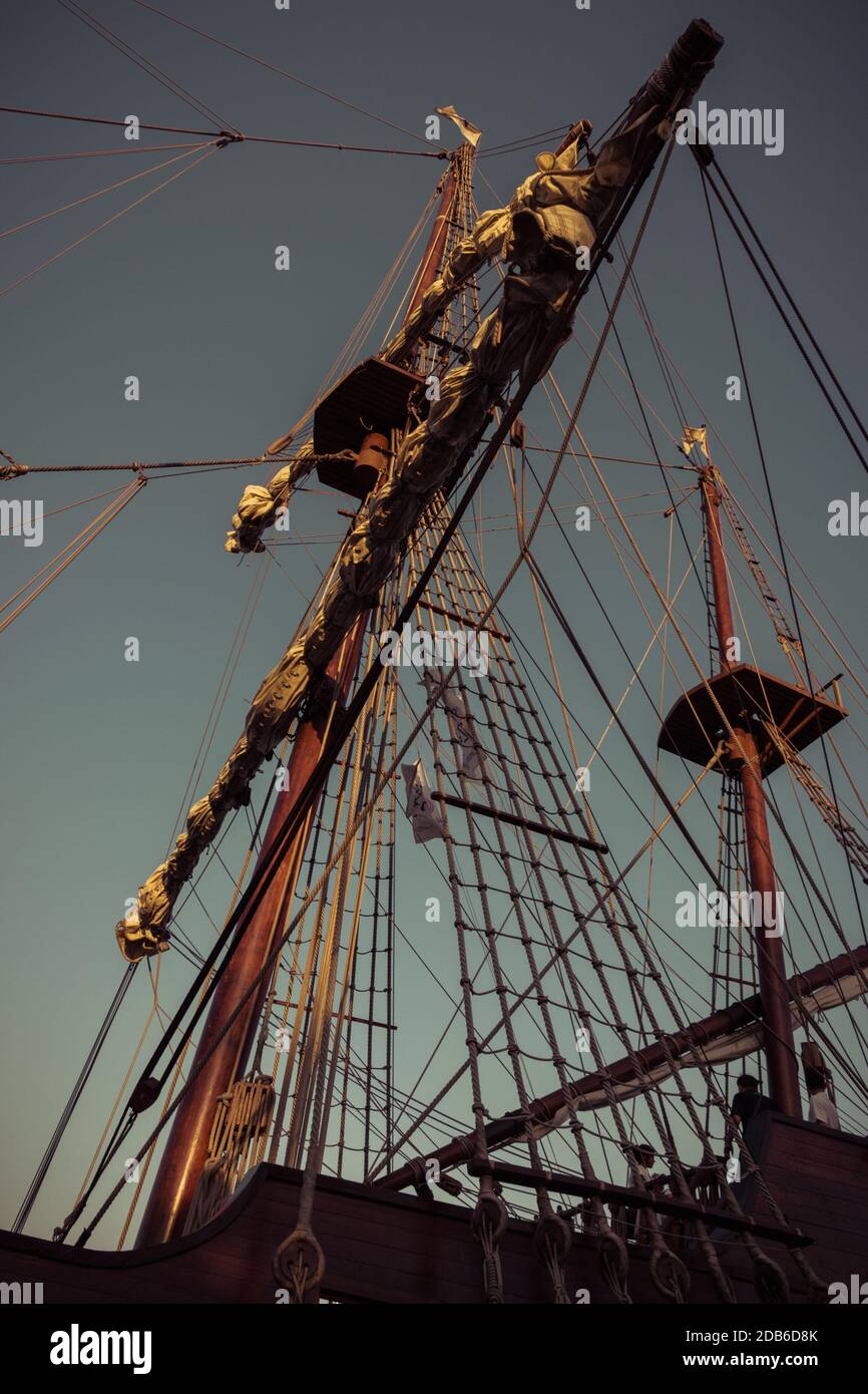 Old sailing ship. Sailing. Yachting Wood Deck. Sailing ship Stock Photo ...