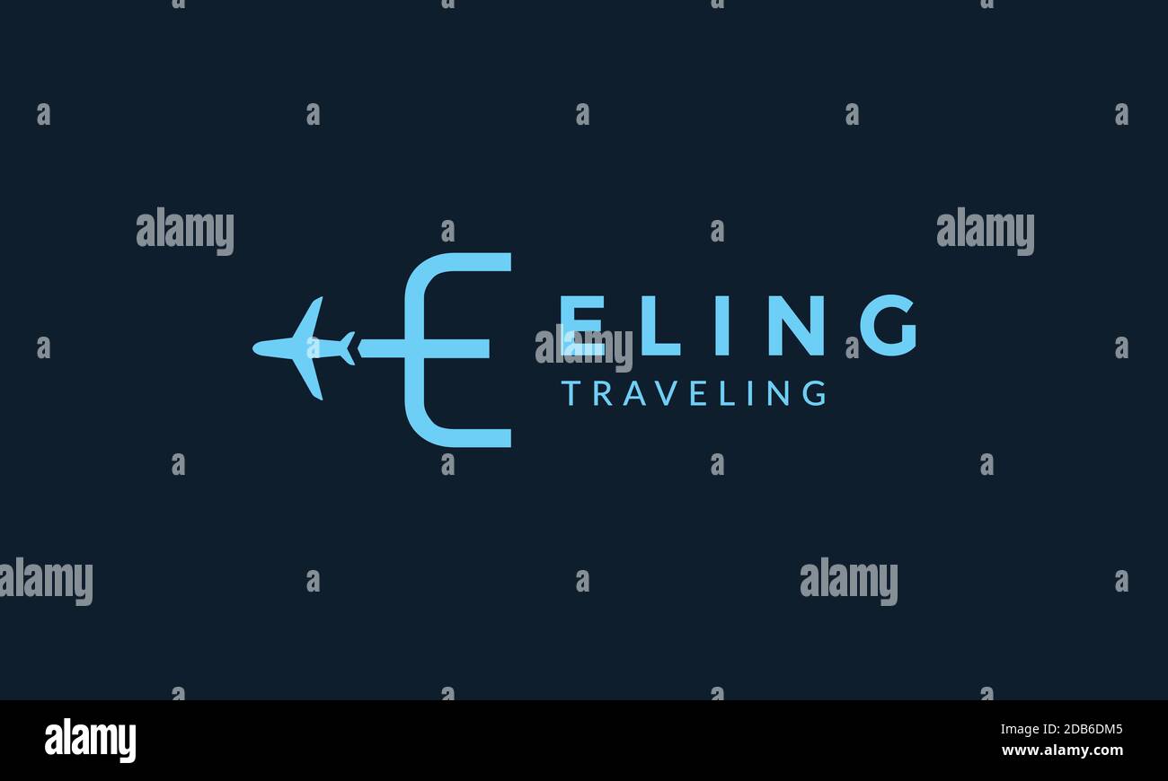 letter E line outlines with airplane fly travel transportation logo ...