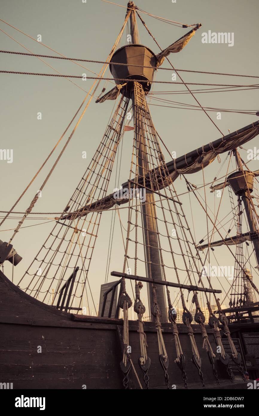 Old sailing ship. Sailing. Yachting Wood Deck. Sailing ship Stock Photo ...