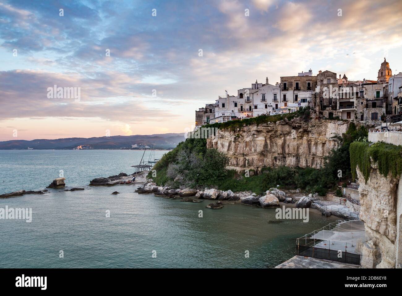 Vieste - beautiful coastal town on the rocks in Puglia. The church of ...