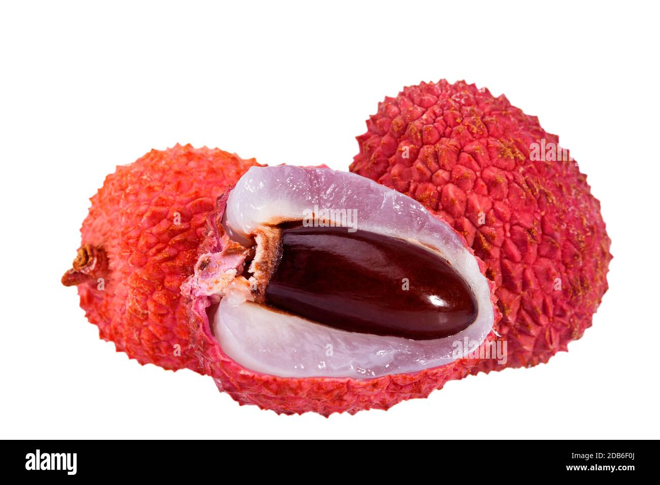 Fruits of red lychee ( Litchi chinensis) isolated on white background ...