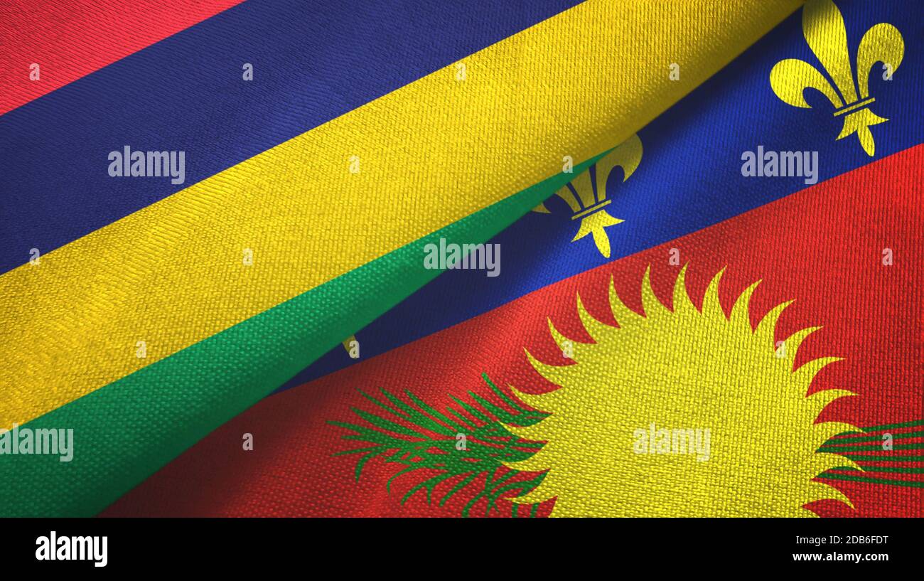 Mauritius and Guadeloupe two flags textile cloth, fabric texture Stock ...
