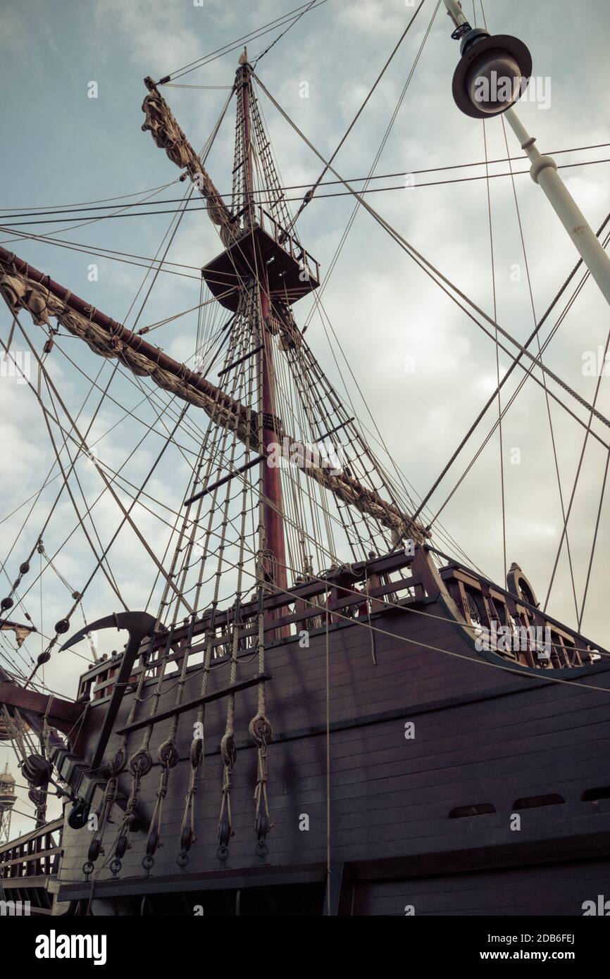 Old sailing ship. Sailing. Yachting Wood Deck. Sailing ship Stock Photo ...