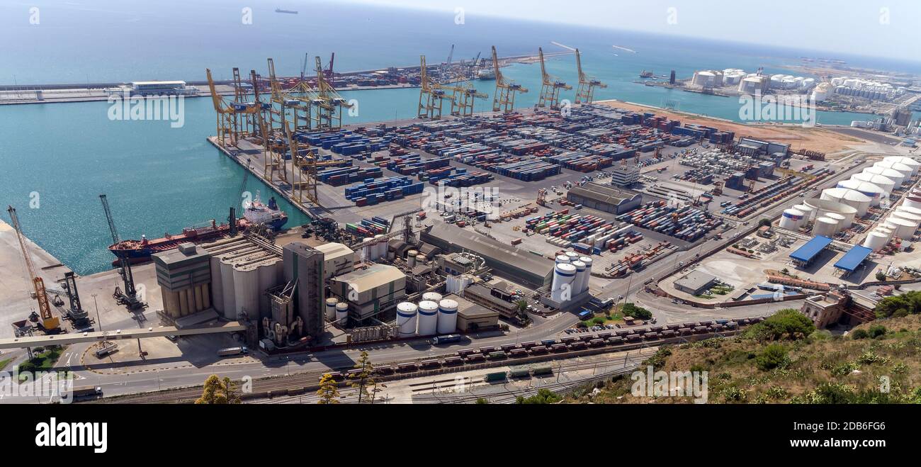 Container, commercial, industrial and logistics sea Port of Barcelona ...