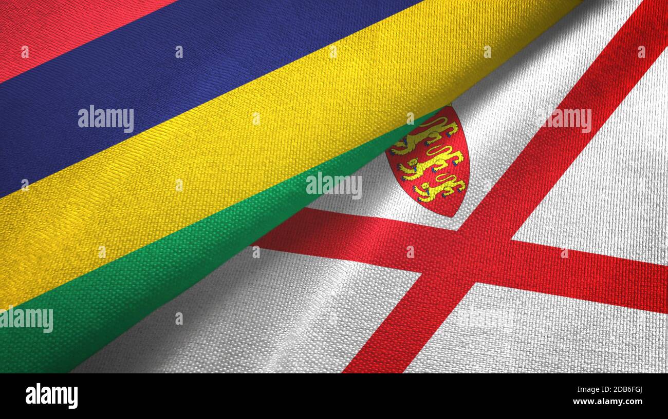 Mauritius and Jersey two flags textile cloth, fabric texture Stock ...