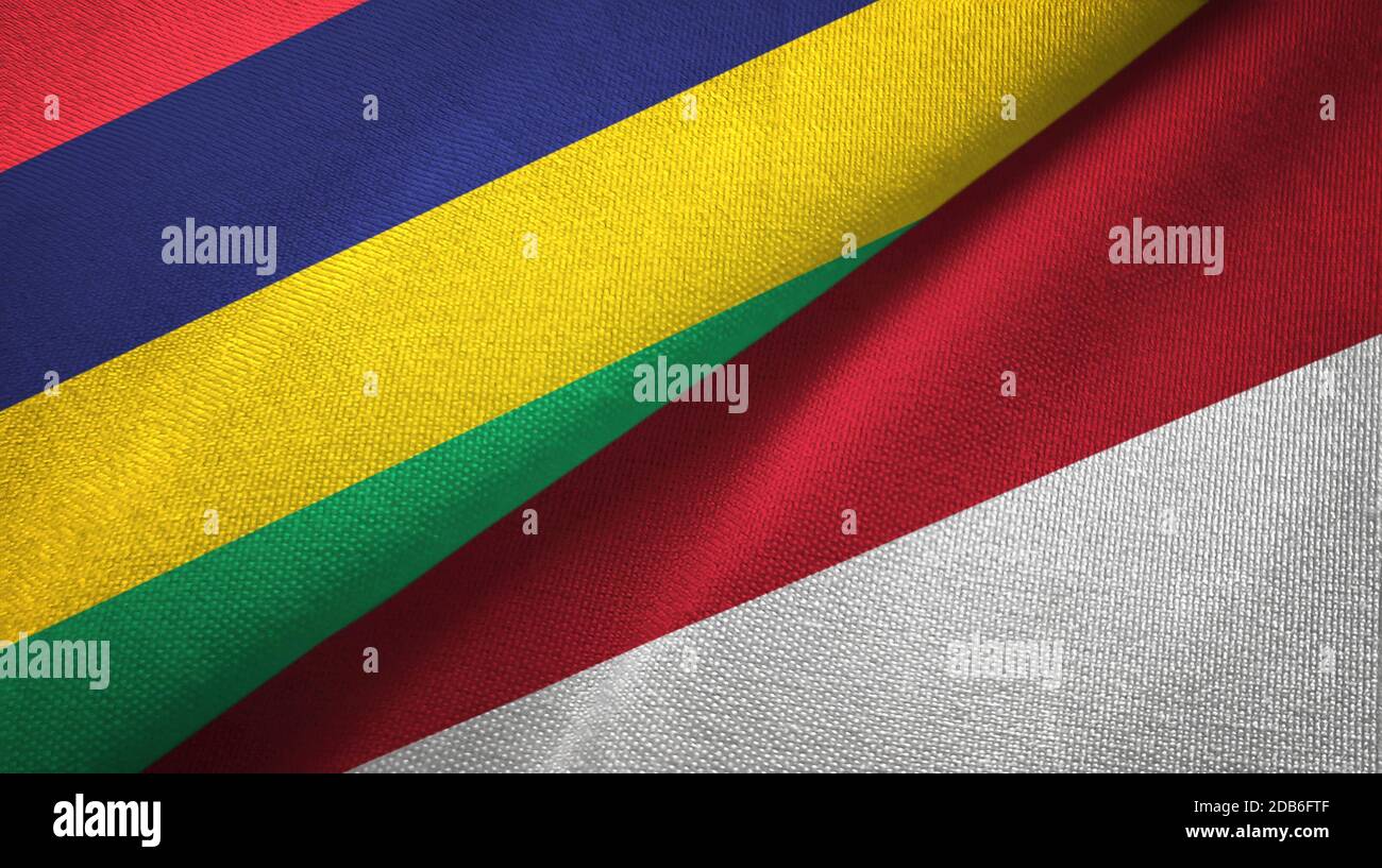 Mauritius and Indonesia two flags textile cloth, fabric texture Stock ...