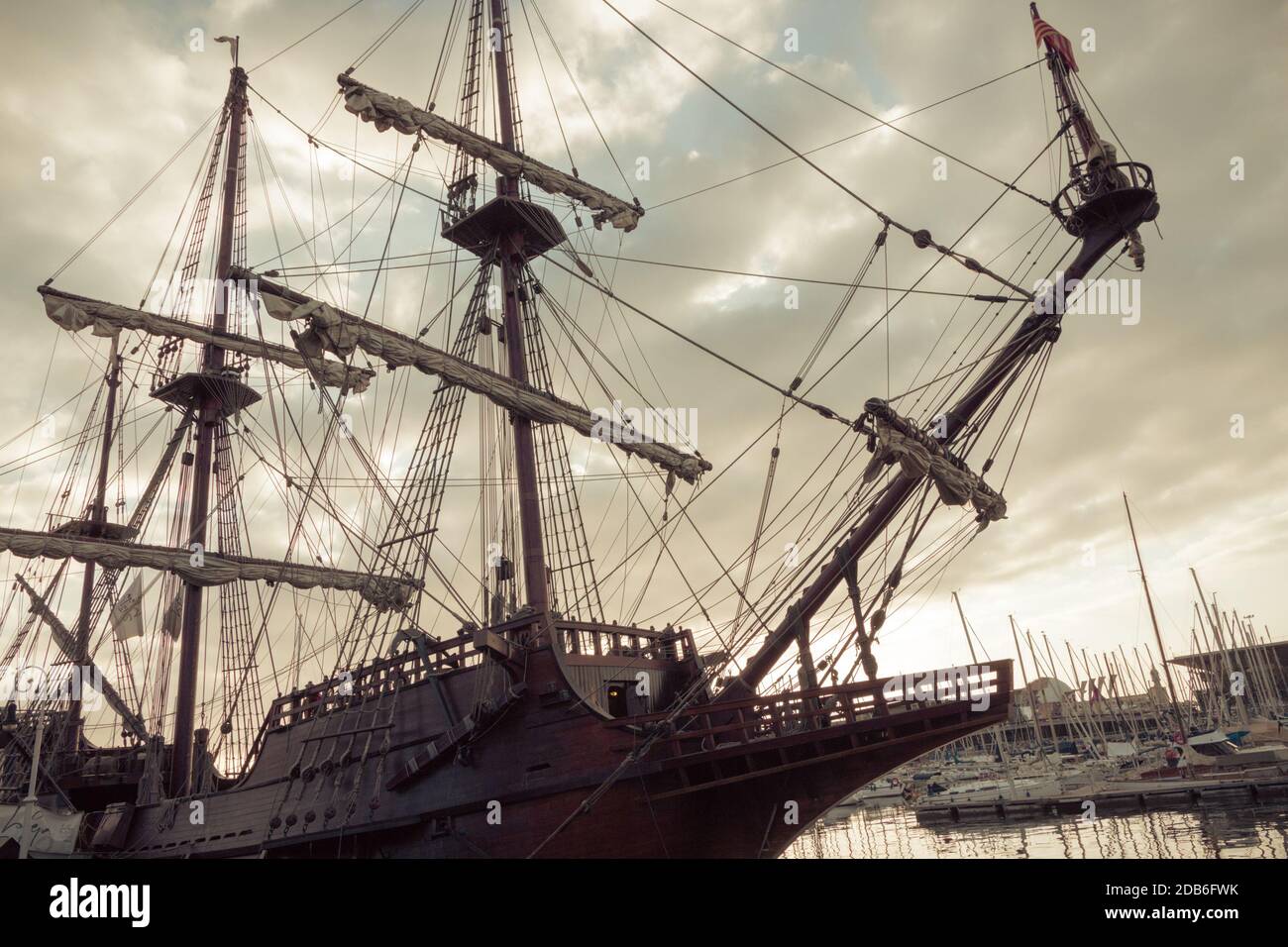 Old sailing ship. Sailing. Yachting Wood Deck. Sailing ship Stock Photo ...