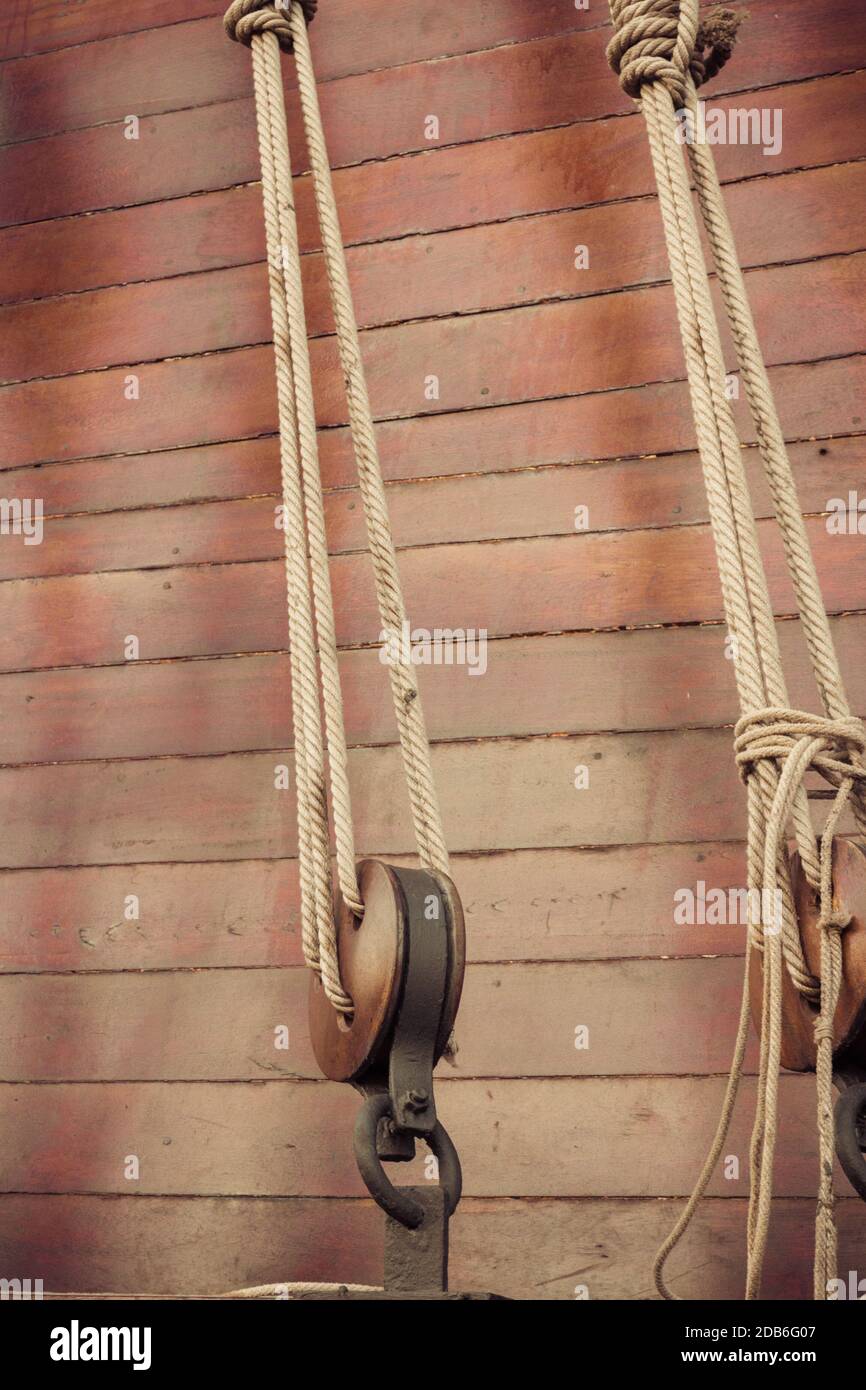 Old sailing ship. Sailing. Yachting Wood Deck. Sailing ship Stock Photo ...