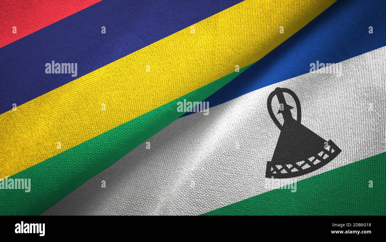 Mauritius and Lesotho two flags textile cloth, fabric texture Stock ...